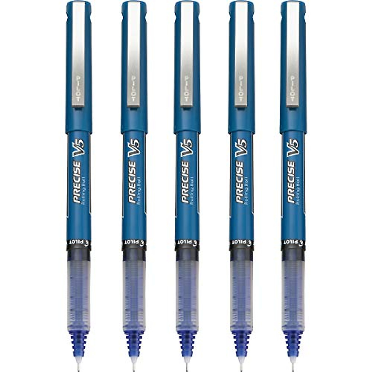 PILOT Precise V5 Stick Liquid Ink Rolling Ball Stick Pens, Extra Fine Point (0.5mm) Blue Ink, 5-Pack (26011)