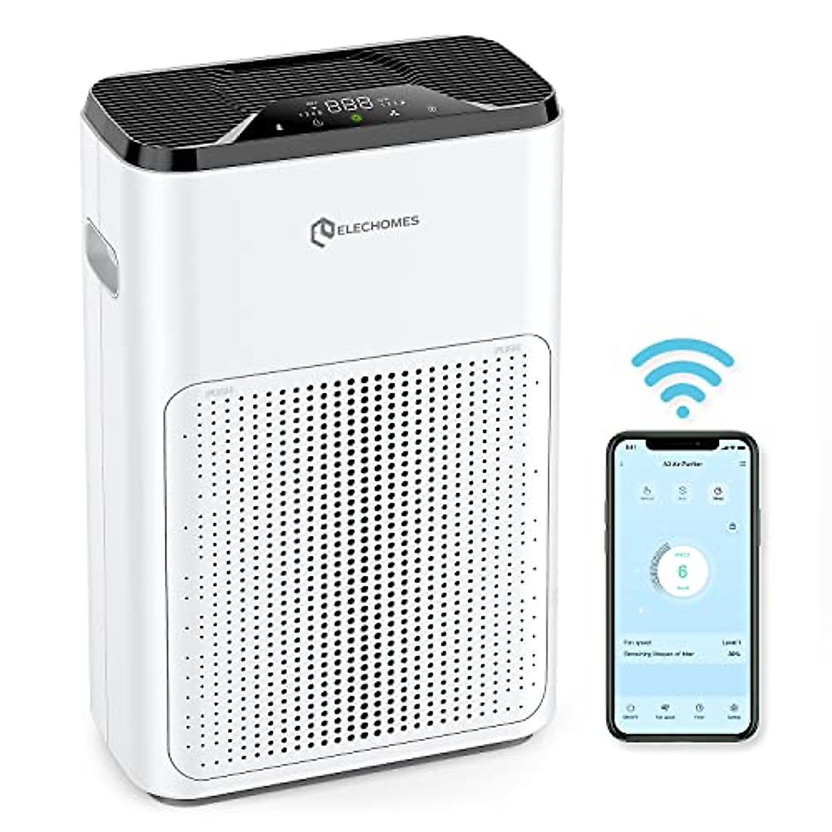 Smart WiFi Air Purifier for Home, Alexa and Google Control, Elechomes A3B True HEPA Filter Air Purifier for Large Room, Bedroom, Office Up to 320ft², Ultra Quiet Sleep Mode