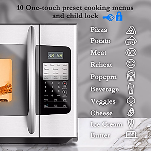 Smad 1.6 Cu. Ft. Over the Range Microwave 30 Inch with Vent, 1000 Watts Rangetop Microwave with 300 CFM, ECO Mode, LED Lighting and Child Lock, Stainless Steel