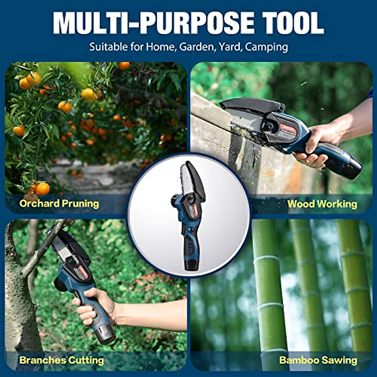 ALATIN Mini Chainsaw Cordless 4Inch ,electric Handheld Chainsaw with 2Pcs Chargeable Batteries,powered by a 12V 1500mah battery, used for wood cutting, tree trimming, gardening(2 chains)