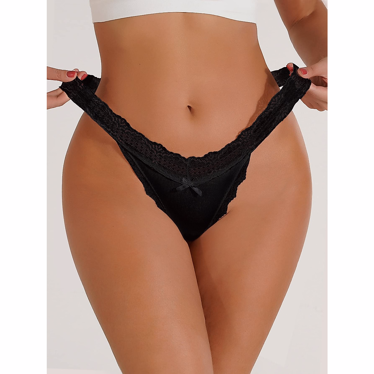 Milumia Women Sexy Panties Floral Lace Cut Out Thongs Mid Waist Underwear Briefs Black Medium