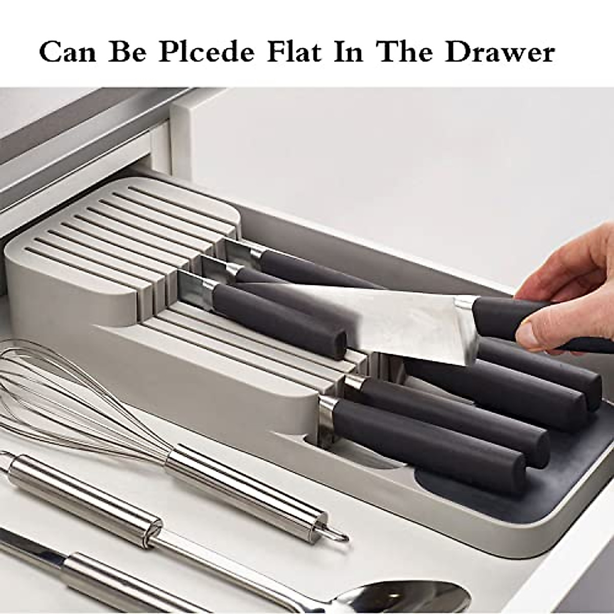 YFSJ Kitchen DrawerStore Tray Knife Holder Drawer and Cutlery Storage Box 2-Piece Set Suitable for Storage of Tableware Spoons, Knives and Forks(Gray)