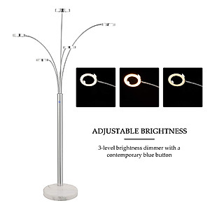 VONLUCE Bright LED Floor Lamp with 5 Lights, Modern Dimmable Task Standing Light Fixture with Stable Marble Base for Living Room Office, Contemporary Touch Arch Pole Lamp with Five Adjustable Heads