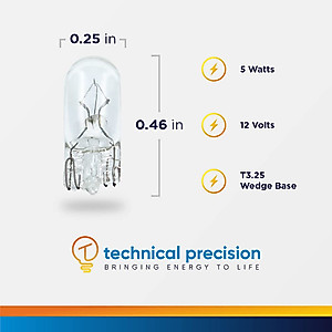 5 Watt Light Bulbs 12V Xenon Wedge Base T3.25 Replacement for Seagull Lighting 9732 Bulbs by Technical Precision - Sewing Machine Light Bulb - Under Cabinet Light Bulb - RV Cabinet Lights - 10 Pack