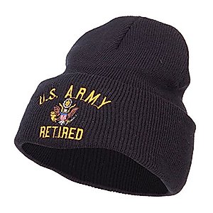e4Hats.com US Army Retired Military Embroidered Long Beanie - Black OSFM