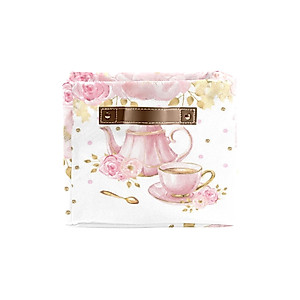 SunFancy Pink Dot Flower Personalized Storage Bins Box Baskets with Handle Cubes Clothes Basket Box for Women Christmas Office Holiday 1 Pack