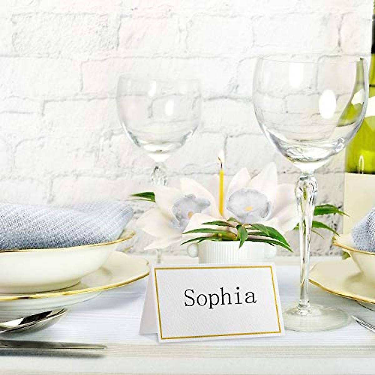 Toncoo 100Pcs Premium Place Cards, Small Table Cards with Gold Foil Border, Escort Cards, Name Cards, Wedding Place Cards for Wedding, Table, Dinner Parties, Seating Cards, 2" x 3.5"