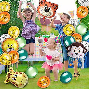 30 Pieces Jungle Safari Birthday Party Decorations, 6 Pack Giant Safari Animal Balloons, 24 Pcs 12 Inch Jungle Animal Print Balloons for Wild One Birthday Party, Baby Shower, Zoo Party Decorations