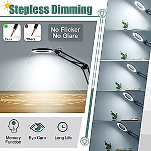 Krstlv 8X Magnifying Glass with Light, Real Glass Lens Desk Lamp & Clamp, 3 Color Modes Stepless Dimmable, Hands Free LED Lighted Magnifier with Light and Stand for Reading Crafts Repair Close Works
