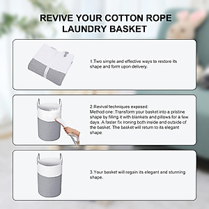 Fixwal 72L Laundry Basket, 16 x 22inches Large Laundry Hamper Tall Cotton Rope Woven Decorative Storage for Living Room, Toys, Towels, Clothes Baby Nursery Bin, (Grey/White)