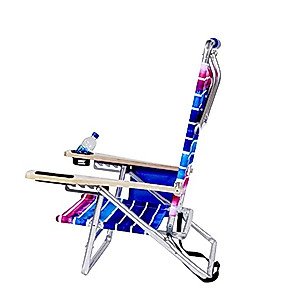 Deluxe 5 Reclining Positions Lay Flat Beach Chair for Adults with Drink Holder, Aluminum Lightweight Folding for Low Sand Chairs, 250 lb Load Capacity