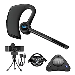 BlueParrott M300-XT in Ear Bluetooth Headset with Noise Cancelling Microphone for iOS & Android Bundle with Blucoil 1080p USB Webcam, USB Conference Speakerphone, and 3' USB Extension Cable