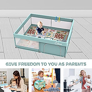 Baby Playpen with Mat,Playpen for Babies and Toddlers,71”x59”Extra Large Baby Playpen,Sturdy Safety Indoor & Outdoor Kids Activity Play Center with Anti-Slip Suckers and Zipper Gate.