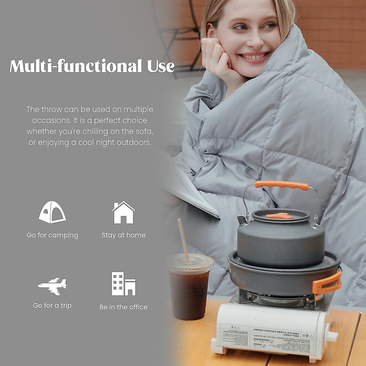 puredown® Soft Feather Down Throw Blanket Lightweight Packable Couch Throw for Indoor and Outdoor Use, 50"X70", Sliver Gray