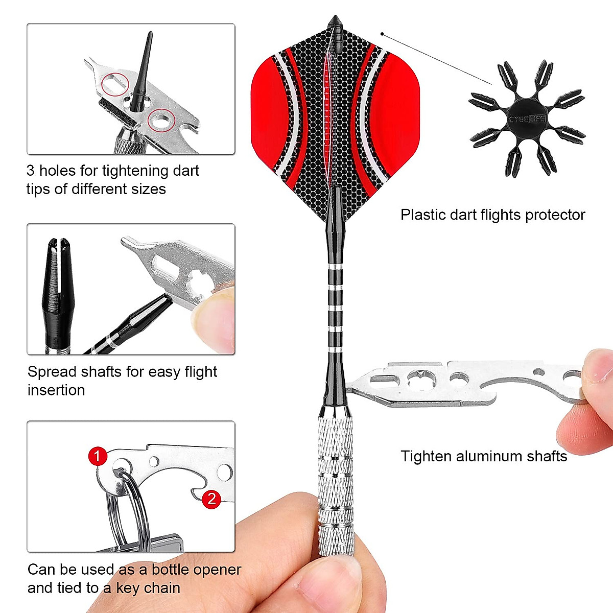 CyeeLife Soft tip Darts Set 18g,100 Extra Tips+Tool+12 Aluminum shafts with Rubber Rings+16 Flights 16 Flight Protectors,Professional Plastic Darts for Electronic Dartboard