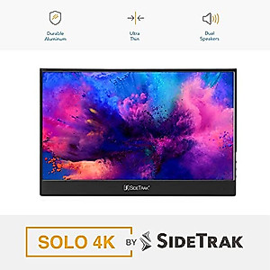 SideTrak Solo 15.6” 4k Portable Monitor for Laptop | Freestanding Ultra HD LED Anti-Glare USB Laptop Dual Screen | Compatible with Mac, PC, & Chrome | Powered by USB-C or Mini HDMI