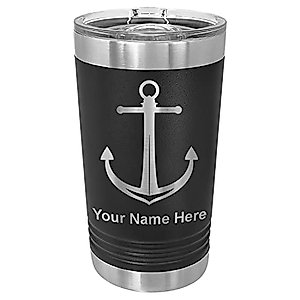 LaserGram 16oz Vacuum Insulated Pint Tumbler, Boat Anchor, Personalized Engraving Included (Black)