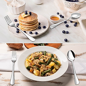 E-far 24-Piece Silverware Set with Steak Knives, Stainless Steel Flatware Cutlery Set Eating Utensils for 4, Spoons Forks Knives for Home Kitchen, Simple Design & Mirror Finish, Dishwasher Safe