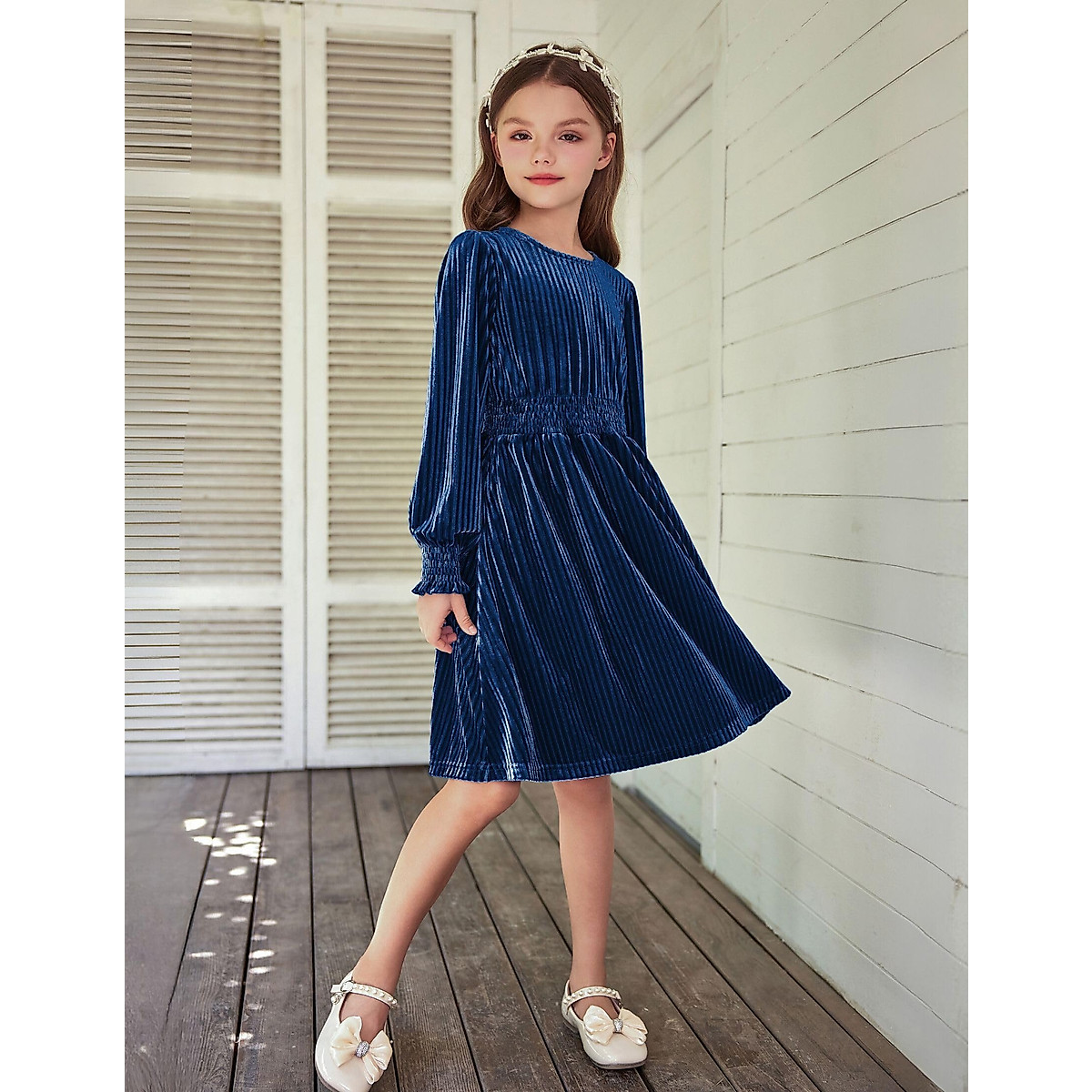 Arshiner Baby Girl Xmas Dress Winter Fall Dress for Kids Twirly Patry Formal Frock (Blue, 8-9 Years)