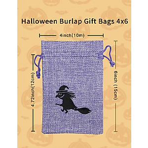 Jexila 24 Pack Halloween Burlap Gift Bags Small Halloween Treat Bag with Drawstring Linen Jute Halloween Goodie Candy Bags for Kids Trick or Treat Halloween Party Favor