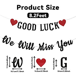Good Luck We Will Miss You Banner - Graduation Retirement Party Decorations, Going Away Party Decor, Farewell Party Decorations, Office Work Party Supply Black Glitter