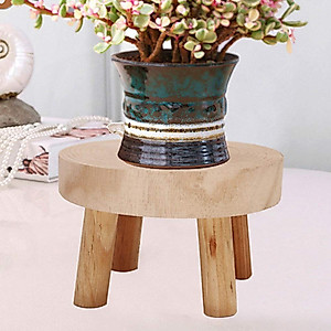 UNIE Mini Wooden Stool Round Garden Flower Display Stand Decorative Short Stool for Indoor Outdoor Office Dining Room