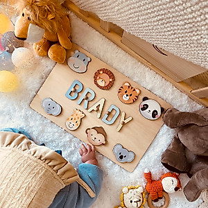 Name Puzzle for Kids Personalized, Custom Baby Gifts, 1st Birthday Gifts, Early Learning Toys for Baby Boy or Baby Girl, Wooden Puzzles for Toddlers with Pegs