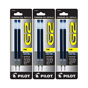 Pilot G2 Gel Ink Pen Refills, Fine Point, 0.7mm, Navy Ink, 6 Refills