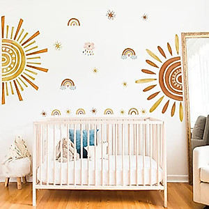 wondever Boho Sun Wall Stickers Large Rainbow and Clouds Peel and Stick Wall Art Decals for Baby Nursery Kids Bedroom Living Room