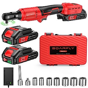 Cordless Electric Ratchet Wrench Set 3/8", Upgraded 60 Ft-lbs 21V Powerful Ratchet Tool Kit, With LED Light Cordless Ratchet,Variable Speed,7 Sockets, 3" Extension Bar, 1/4" Adapter, 2*2000mAh Battery