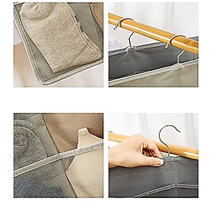 Dual Sided Wall Closet Hanging Organizer Storage with 5+10/12+18 Mesh Pockets for Underwear Bra Underpants Socks with Metal Hook Wardrobe Storage Bags Oxford Cloth Space Saver (Grey 5+10 2 Pack)