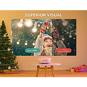 Mini Projector, Portable Video Projector w/ 1080P Supported and 300'' Display, LED Phone Projector for Kids Gifts, Cartoons TV Movie, Party Game, Compatible with HDMI, USB, TV Stick iOS & Android