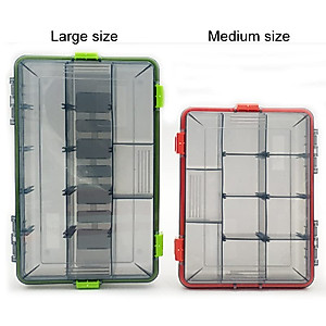 2PC JOYGO FISHAN Waterproof Fishing Tackle Boxes DIY Trags Organizer Box Transparent Adjustable Dividers Hold Fishing Lure Box Easy to Open Latches 2 Size Choice (Orange+Green 8.6*6.6*2inch)