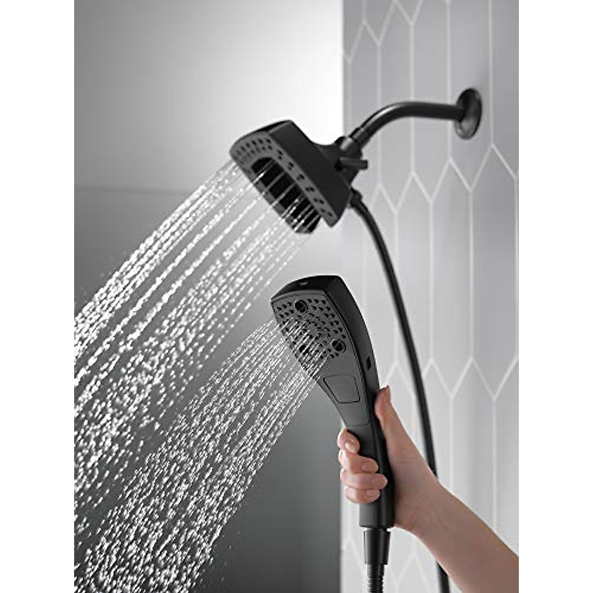Delta Faucet 5-Spray In2ition Dual Matte Black Shower Head with HandHeld Spray, H2Okinetic Shower Head with Hose, Showerheads, Magnetic Docking, Matte Black 58474-BL25