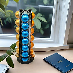 Miuly Coffee Capsule Holder For Nespresso Vertuoline, Coffee Capsule Stands Rotating Pod Rack holds 28 Nespresso Vertuo Pods, Black