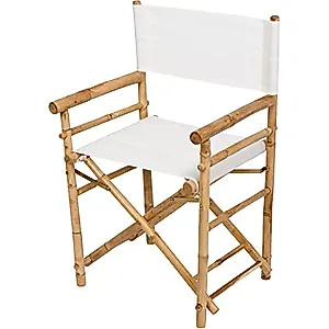 Zew Indoor Outdoor Set of 2 Folding Bamboo Director Chair, 23" L x 18" W x 35" H, Ivory