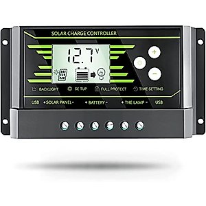 Solar Charge Controller 10 amp - PowMr Solar Panel Battery Controller 12V 24V,Dual USB Adjustable Parameter Backlight LCD Display and Timer Setting ON/Off Hours Solar Regulator(10A)