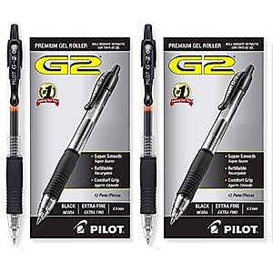 Pilot G2 Retractable Premium Gel Ink Roller Ball Pens, Extra Fine, 24 Pack, Black