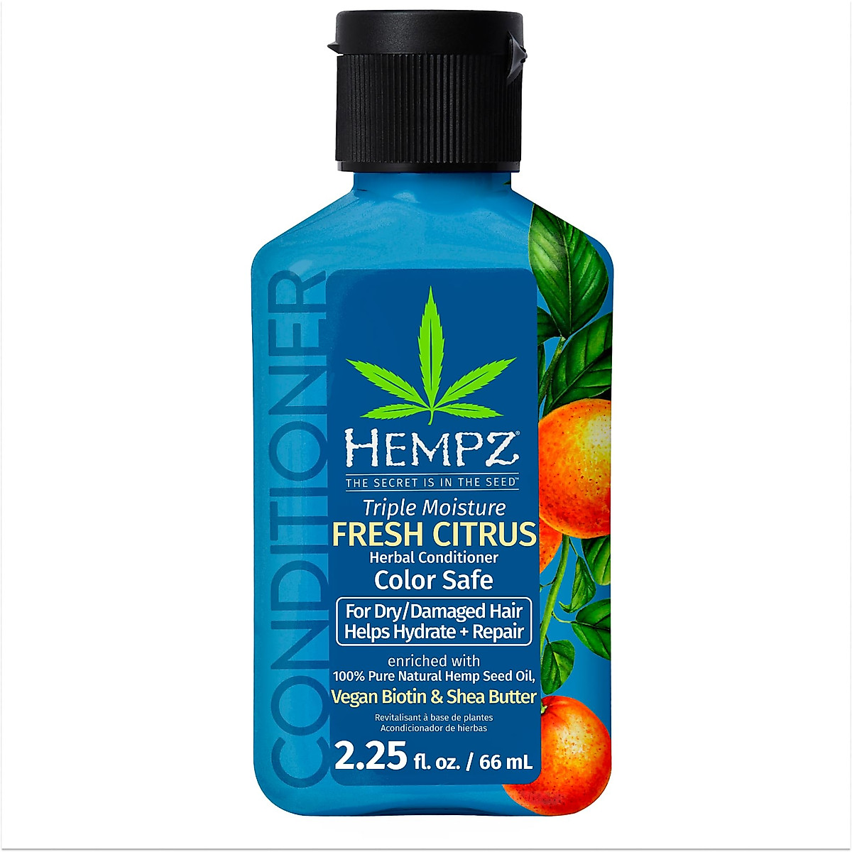 Hempz Biotin Conditioner - Triple Moisture - Peach & Grapefruit - For Growth & Strengthening of Dry, Damaged and Color Treated Hair, Hydrating, Softening, Moisturizing - Travel Size 2.25 Fl OZ