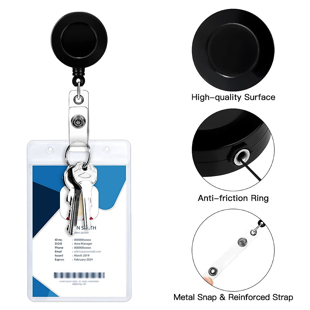 Soleebee 1 Pack Nurse Badge Reel, 24'' Retractable Badge Holder with 360° Swivel Alligator Clip Solid Color ID Badge Holder for Nurse Doctor Teachers Students Badge Reel (Black)