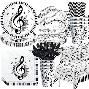Xenorik Music Theme Party Decorations Tableware - Music Notes Party Supplies, Plate, Cup, Napkin, Tablecloth, Cutlery, Music Social Media Theme Birthday Baby Shower Decorations Dinnerware | Serve 24