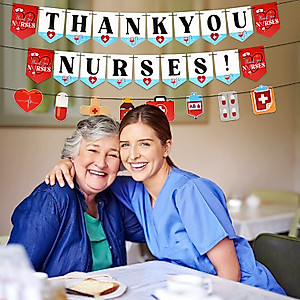 Thank You Nurses Banner Paper Bunting Garland for Nurse Appreciation Week Party Decorations Nursing Graduation Party Supplies Gifts