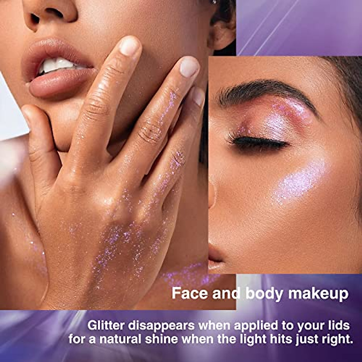 Body Glitter Gel, Quick-Drying & Self-Adhesive Face Glitter, Rave, Concert Glitter Makeup, Holographic Eye,Lip,Hair Glitter, Sparkle Accessories, Cosmetic Grade Sequins(#02 Stardust Pink）