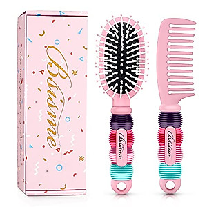 Hair Brush Comb Set, Mini Detangling Hair Brushes for Women Men Kids, Pocket Travel Detangler Hair Brush and Small Wide Tooth Comb for Curly Thick Long Fine Dry Wet Hair, Removes knots Minimizes Pain