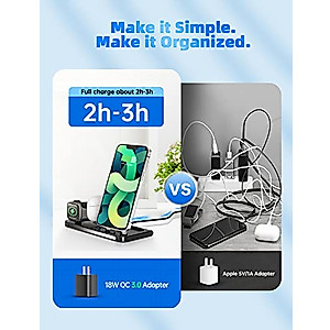 3 in 1 Charging Station for Multiple Apple Devices, Foldable Wireless Charger Stand for iPhone Series AirPods Pro/3/2/1, Fast Charging Dock for Apple Watch SE/7/6/5/4/3/2/1 with 18W Adapter