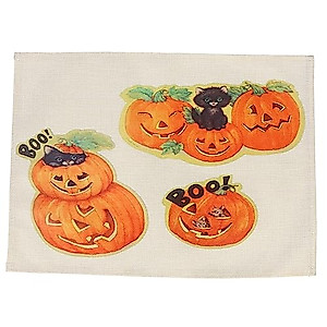 UPKOCH Linen Placemats 4 pcs Table Parties Burlap Placemat Insulation Pad Use Heat Unique Xcm Mat for Decor Plate Dish Tableware Printed Halloween Jute Pumpkin Creative Chic Bowl Dinner
