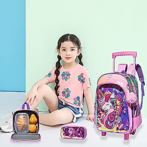 Egchescebo kids Rolling Kid Travel Toddler Duffle Bag Unicorn Backpack for Girls Carry on Luggage Roller Computer Suitcase with Pencil Case and Lunch Box Wheels Wheeled Braid Toy Backpacks Pink
