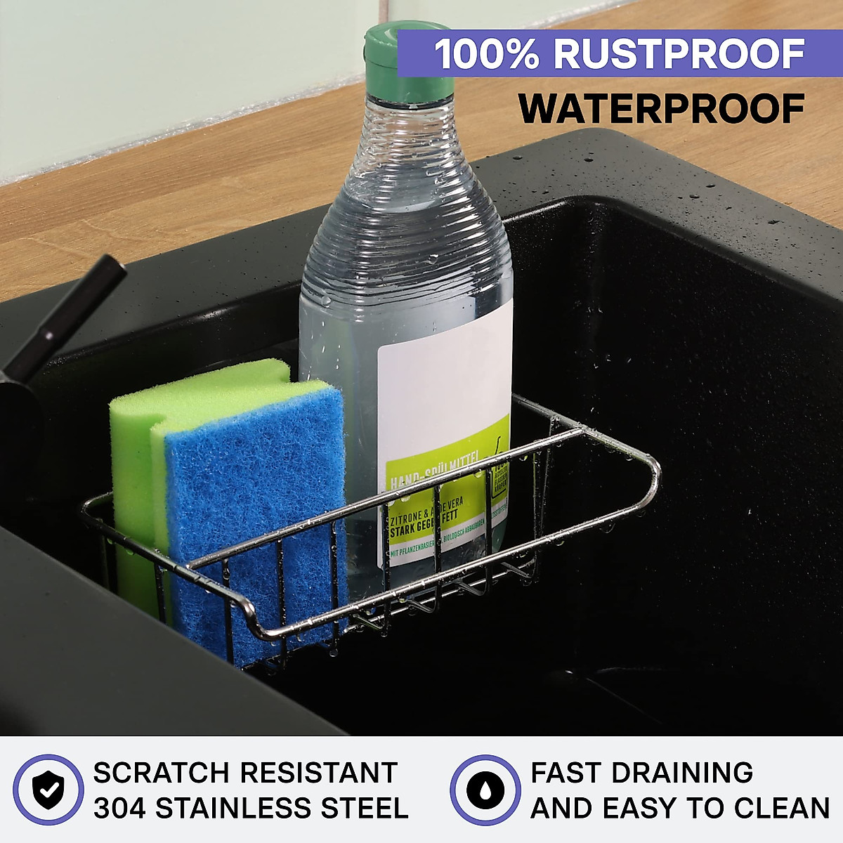 KINCMAX Adhesive Sink Organizer Sponge Holder+Dish Cloth Hanger, 2 in 1, Ideal for Removable Hanging Sink Caddy Brush Holder or Adhesive Sink Rack Dish Drainer, SUS304 Rust Proof,No Drilling