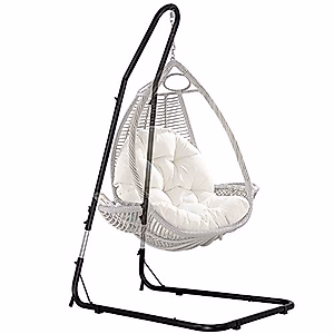 Hammock Chair Stand Portable Heavy Duty Solid Steel Stand Only Outdoor Indoor Hanging Chair Stand for Air Porch Swing Chair w/Weather-Resistant Finish, Offset Base, 360-Degree Rotation, Black