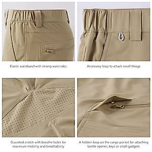 BASSDASH 10.5” Mens Fishing Cargo Shorts Quick Dry UPF 50+ Water Resistant FP01M Khaki